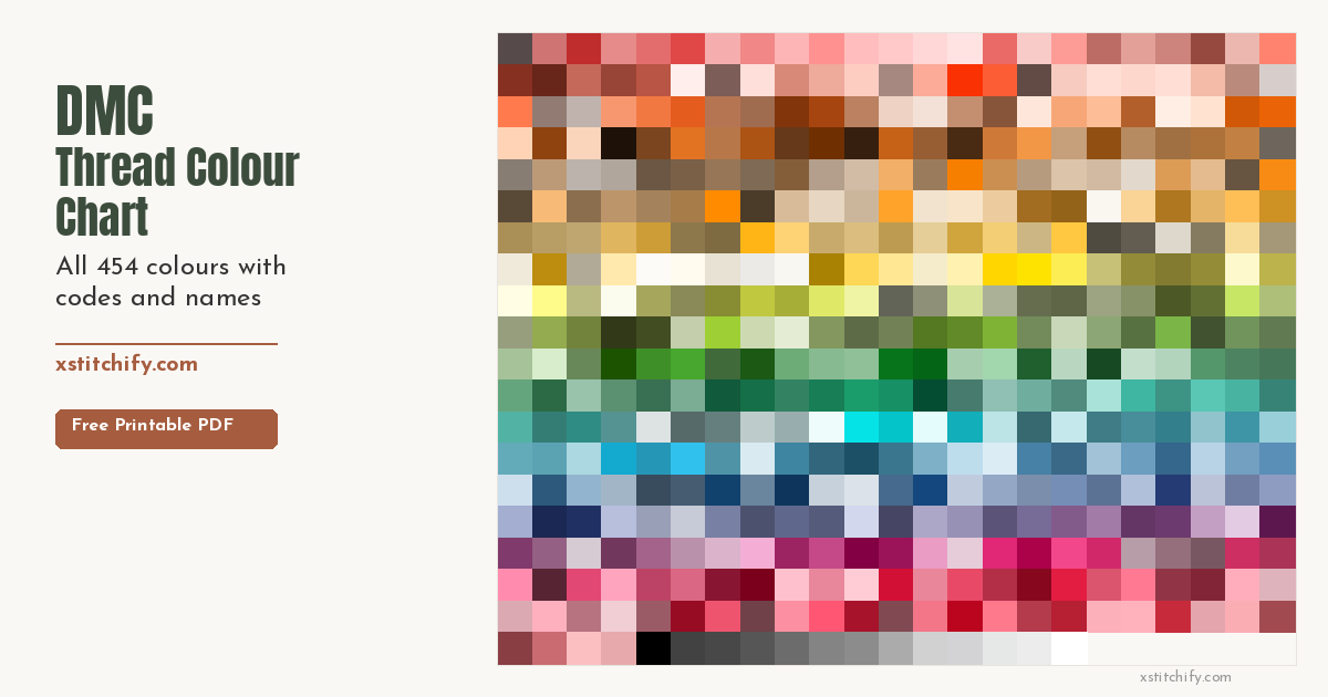 Free Printable DMC Colour Chart with Codes & Names